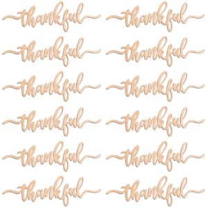 parbee 12pcs thanksgiving place cards thankful wood signs fall dining table plate ornament farmhouse home table setting decor - thankful