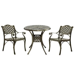 meetwarm 3 piece patio bistro set, outdoor all-weather cast aluminum dining furniture set includes 2 chairs and a 31” round table with umbrella hole for garden deck