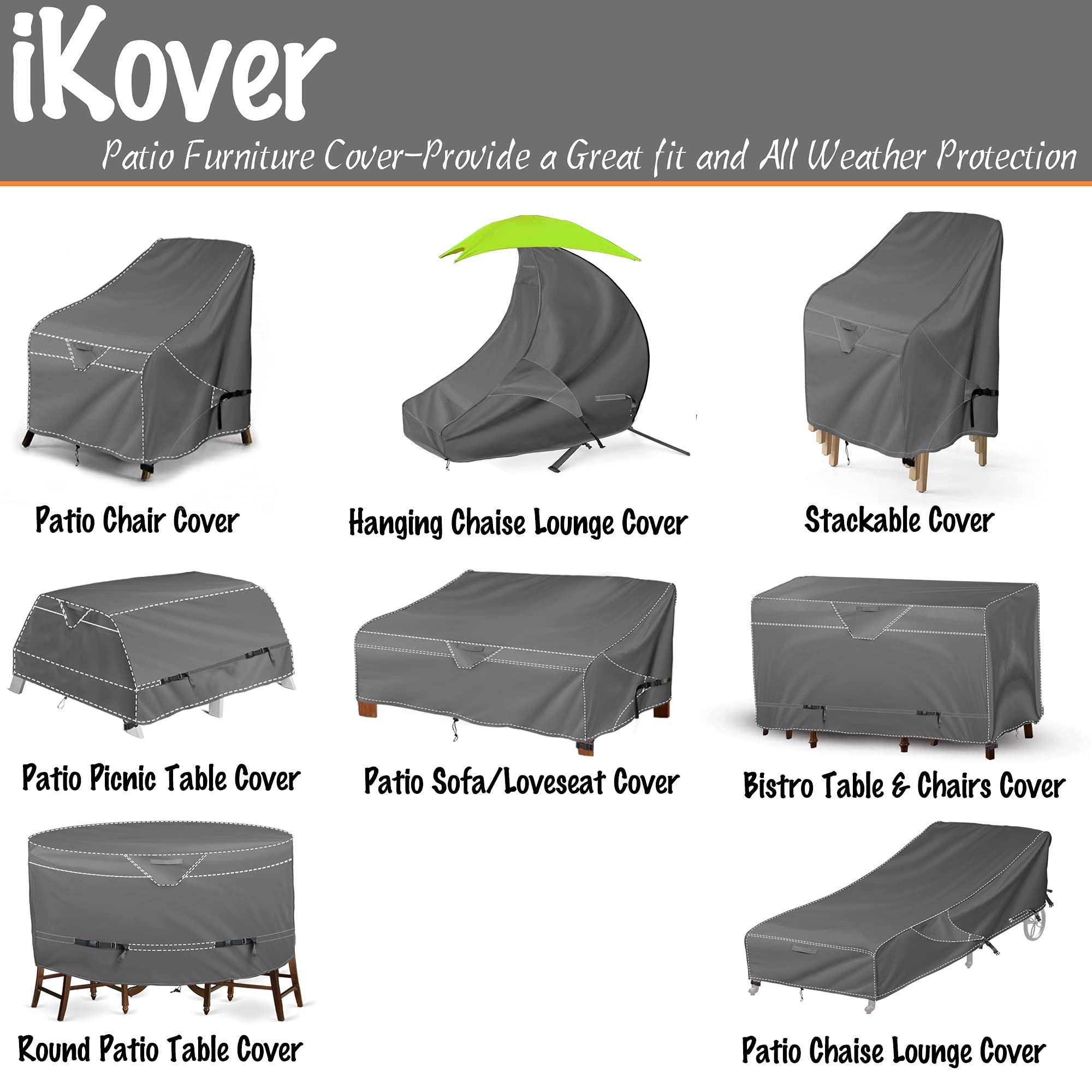 HWmatyCover Stackable Patio Chair Cover, Waterproof Outdoor Chair Cover, Heavy Duty Lawn Patio Furniture Covers, Fits for 4-6 Stackable Dining Chairs, (28" Wx40" Dx47" H, Grey)