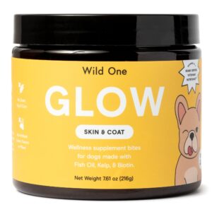 wild one glow skin & coat supplements, soft-chews, promote softened skin and healthy coat for dogs, 30+ day supply