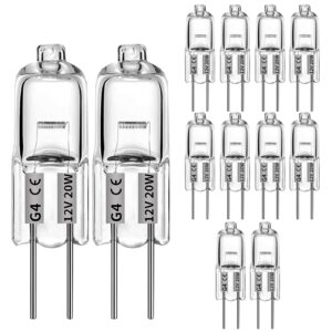 kakaluote g4 halogen light bulbs 12v 20w halogen bulbs g4 base 2 pin warm white 2700k light bulbs for chandeliers,under cabinet puck light,track lighting,cooker lighting(20 pack)