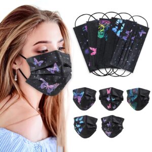 100 pcs disposable face masks - 3-layer breathable color masks, comfortable protective mouth cover with nose clip,disposable colorful masks for adults