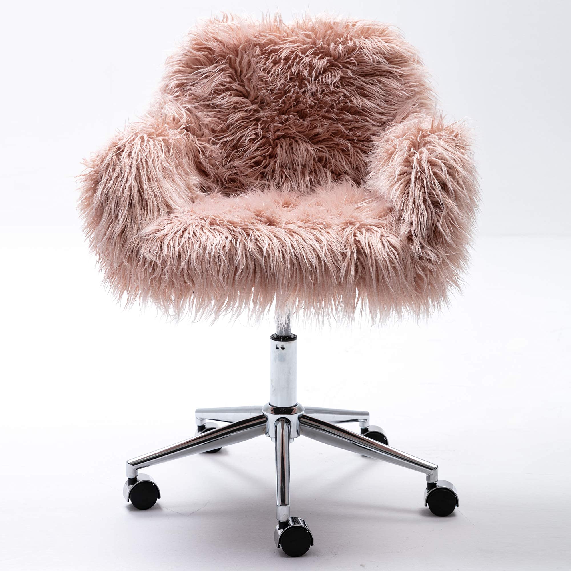 HomVent Fluffy Desk Chair Pink Faux Fur Vanity Chair Adjustable Swivel Computer Chair on Wheels Height Adjustable Cute Desk Chair for Makeup Room Teen Girls Bedroom Home Office (Pink)