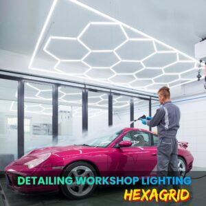 GOSLARLIT Led Garage Hexagon Light,15 Hexagon Garage Ceiling Led Lights for Gym/Workshop with Rectangle Frame, IP54 2 Year Warranty AC 100-240V(15.88 fts