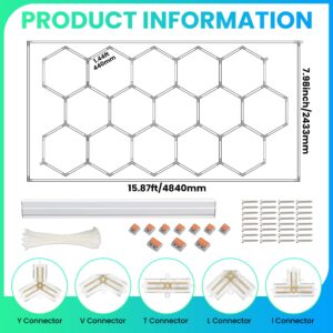 GOSLARLIT Led Garage Hexagon Light,15 Hexagon Garage Ceiling Led Lights for Gym/Workshop with Rectangle Frame, IP54 2 Year Warranty AC 100-240V(15.88 fts