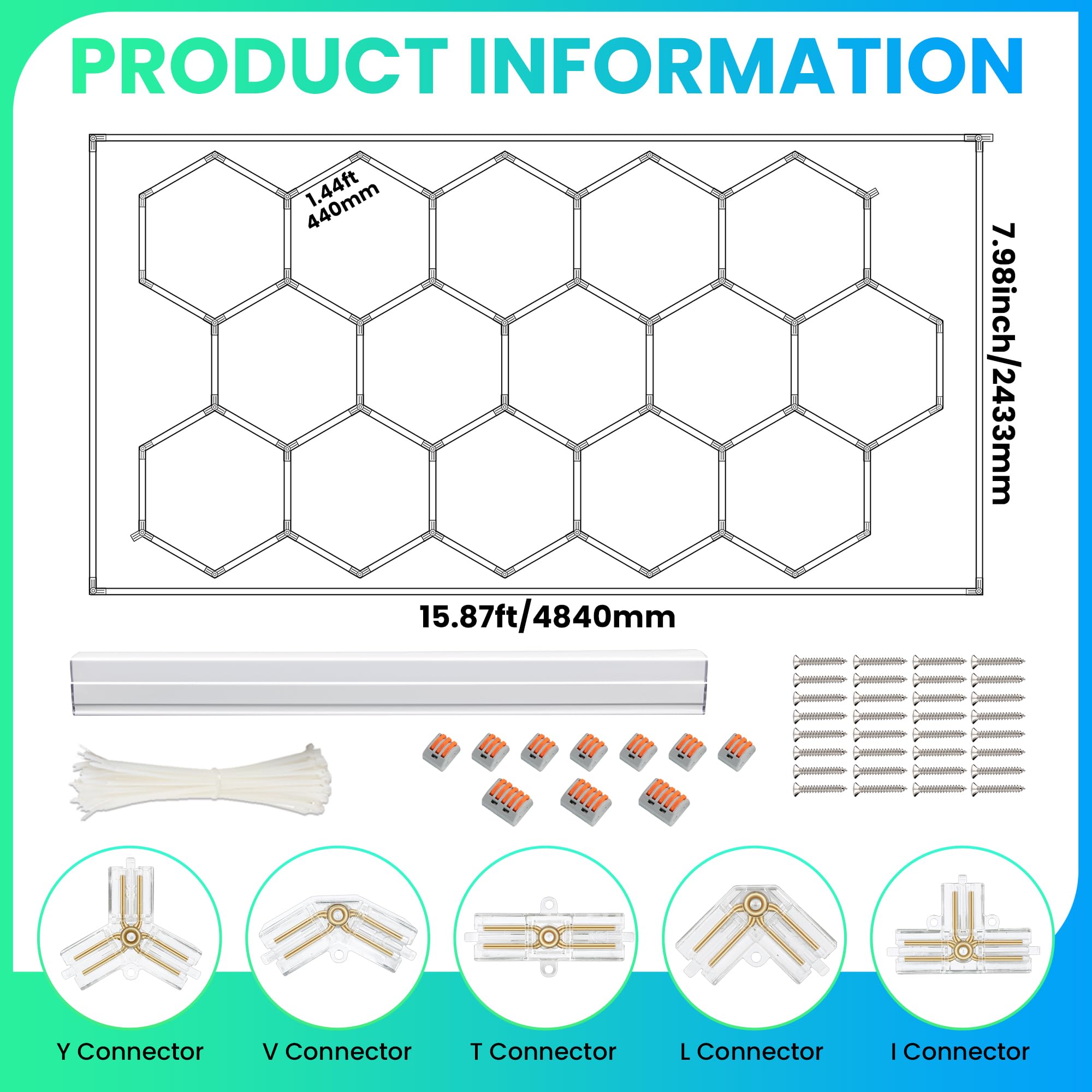 GOSLARLIT Led Garage Hexagon Light,15 Hexagon Garage Ceiling Led Lights for Gym/Workshop with Rectangle Frame, IP54 2 Year Warranty AC 100-240V(15.88 fts