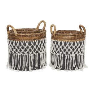 set of 2 black banana leaf bohemian storage basket 19", 18"h