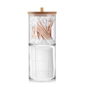 qtip holder dispenser with cotton pads jar set bamboo lid stackable bathroom counter acrylic organizer to storage cotton ball cotton swab and bath salts