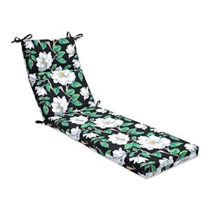 pillow perfect floral indoor/outdoor split back chaise lounge cushion with ties, plush fiber fill, weather, and fade resistant, 72.5" x 21", black/white magnolia, 1 count