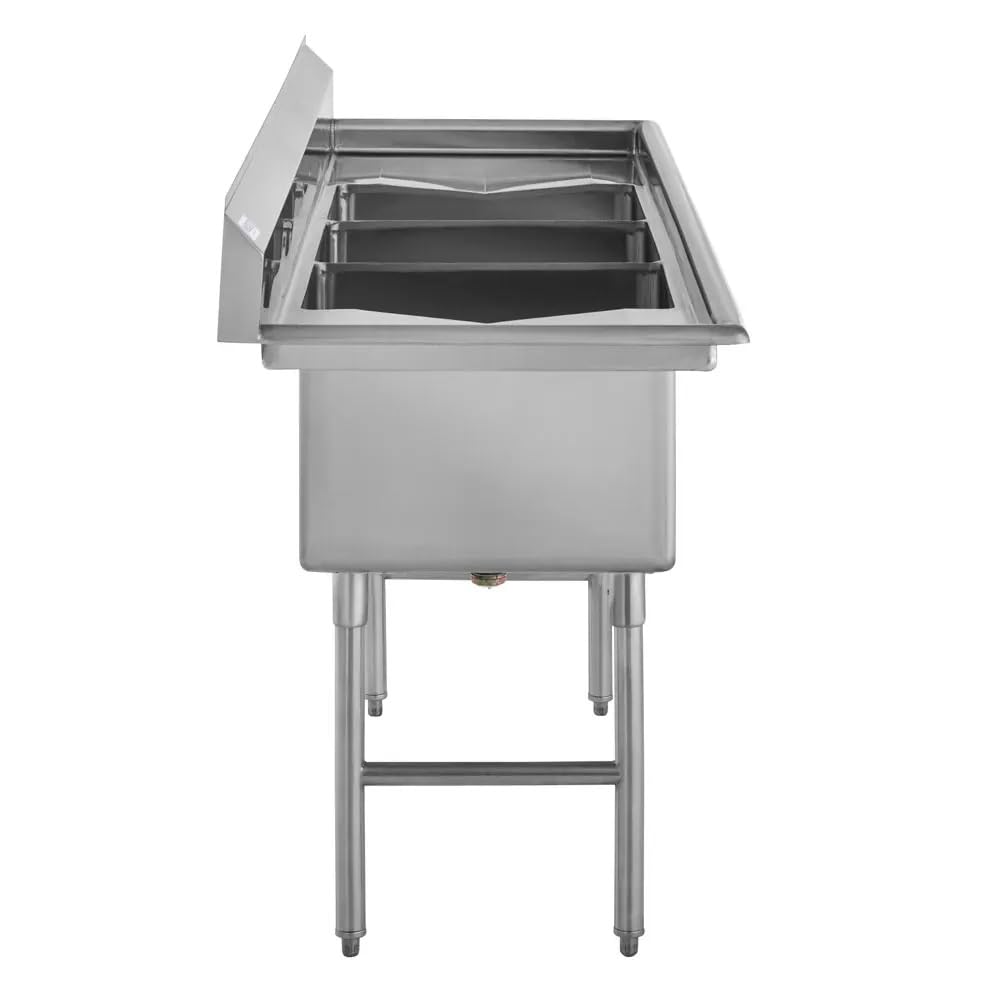 Kratos 29N-001-Commercial NSF 3 Compartment Sink - 16"Wx20"Lx14"H Bowl Size - (2) 18" Drain Boards