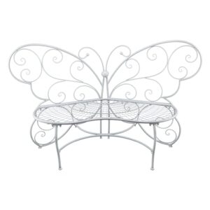 alpine corporation 62"l indoor/outdoor 2 person metal butterfly shaped garden bench, white