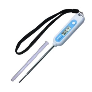 veterinary thermometer for horses and livestock. fast, accurate temperatures in 8 to 10 sec. beeps when ready. easy-read lcd. 5-inch stainless probe. blunt tip. safe for all large animals.