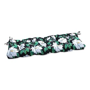 pillow perfect floral indoor/outdoor sofa setee bench swing cushion with ties, tufted, weather, and fade resistant, 18" x 60", black/white magnolia, 1 count