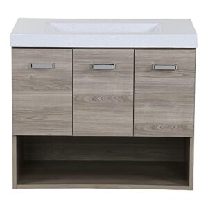 spring mill cabinets inna floating bathroom vanity with 2-door cabinet, drawer, open shelf, and white sink top, 30.5" w x 18.75" d x 26.27" h, forest elm