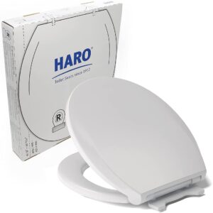 haro | round toilet seat | heavy-duty up to 550 lbs capacity | slow-close-seat | quick-release & easy clean, fast-fix-hinge, no-slip bumpers, white | advanced (pp) | 16.5" x 14.5" x 2.32"