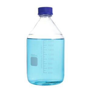 moonetto 1 piece 2 liter 2000ml graduated round media/storage glass bottles solvent jars with gl45 blue polypropylene screw cap