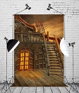 corfoto fabric 3x5ft sailing backdrop theme photography pirate ship deck attic stairs background for boy girl adult portrait photoshoot birthday party bridal shower room tapestry pet photo booth