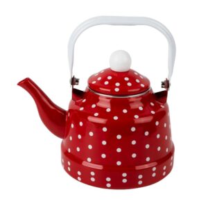 cabilock 1.1quart enamel tea kettle tea pot: red teapot stovetop porcelain teapot kettle red tea kettle for stove top with handle for stovetop hot water boiler