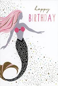 pictura mermaid with pink hair and polka dot tail birthday card for her : woman