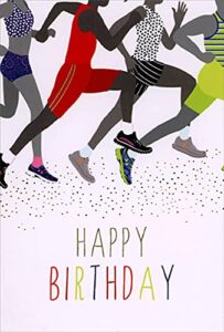 pictura four racing runners : gold foil dots birthday card