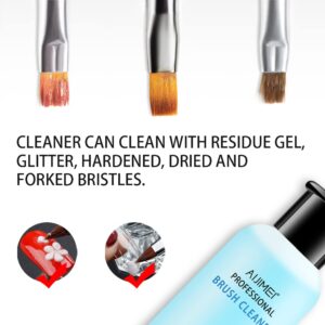 AIJIMEI Nail Brush Cleaner Preserver & Restorer Nail Brush Cleaner Solution Clean Manicure Brushes Set A with Glass Cup & Cleaning Cotton Pads for Nail Art Brushes 58ml (Brush Cleaner 2OZ)