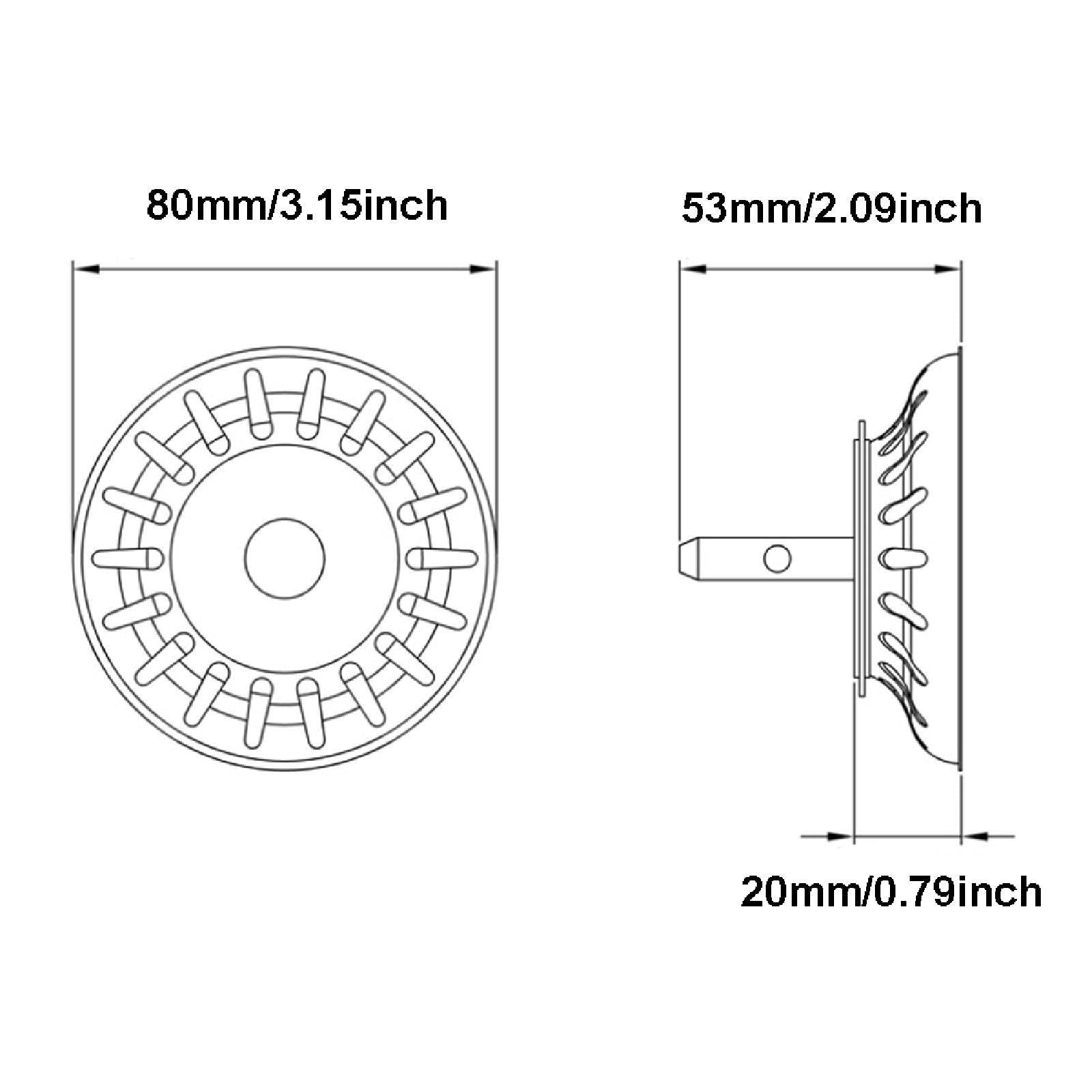 Sink Strainer Plug Kitchen Waste Stopper, 304 Stainless Steel Sink Plug Basket for Kitchen Bathroom Home Office Hotel, Diameter 80mm-2PCS