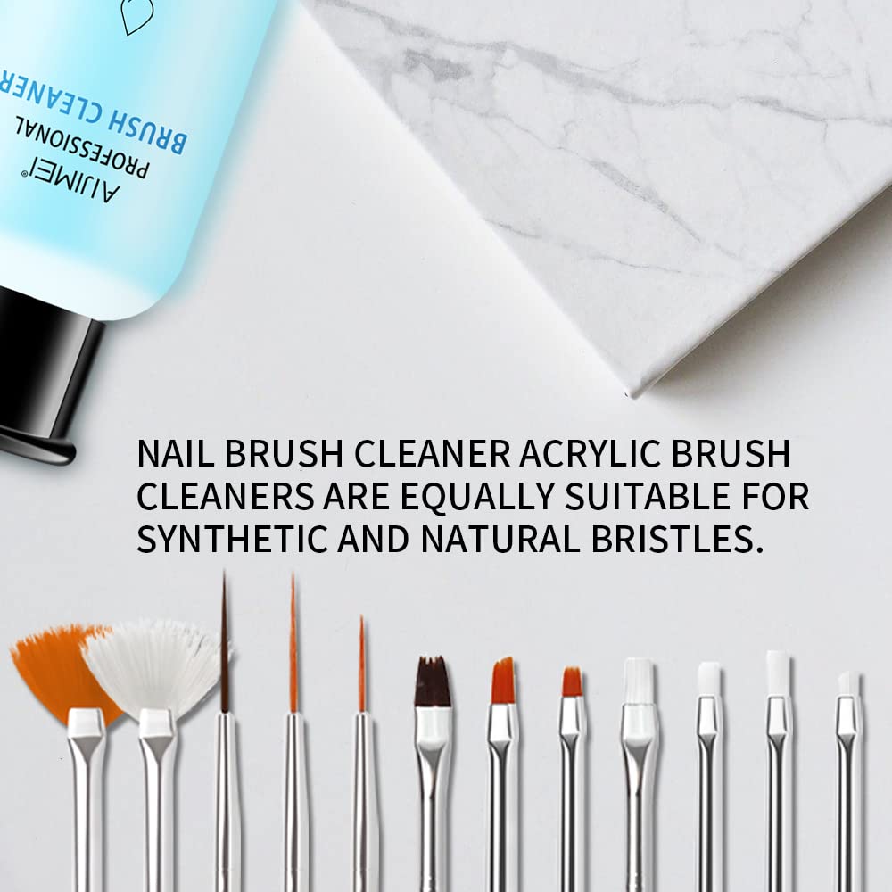 AIJIMEI Nail Brush Cleaner Preserver & Restorer Nail Brush Cleaner Solution Clean Manicure Brushes Set A with Glass Cup & Cleaning Cotton Pads for Nail Art Brushes 58ml (Brush Cleaner 2OZ)