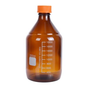 moonetto one piece 2 liter amber borosilicate glass graduated round 2000ml lab reagent media/storage bottle with gl45 orange screw cap