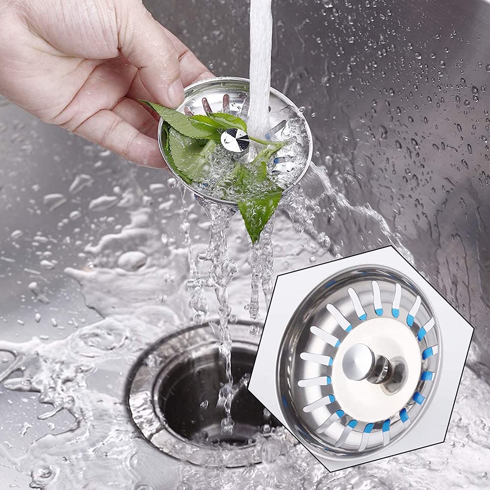 Sink Strainer Plug Kitchen Waste Stopper, 304 Stainless Steel Sink Plug Basket for Kitchen Bathroom Home Office Hotel, Diameter 80mm-2PCS