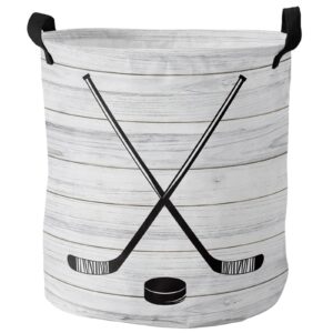 laundry baskets with handles, sports ice hockey waterproof freestanding laundry hamper, round collapsible hampers for bedroom, laundry, clothes, toys, rustic wood, 16.5x17inch