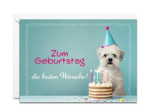 burg street creations german birthday card - zum geburtstag die besten wünsche (dog with birthday cake)