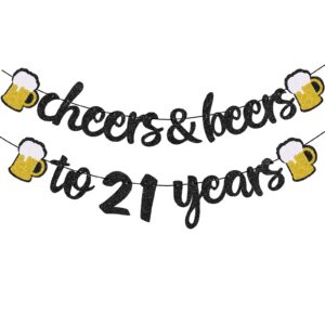 21th birthday decorations cheers to 21 years banner for men women 21th birthday black glitter backdrop wedding anniversary party supplies decorations pre strung