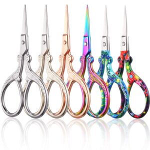 chumia embroidery scissors bulk small scissors 3.6 inch stainless steel crafting scissors cross stitch sewing crochet scissors for needlework artwork(retro colors, 6 pieces)