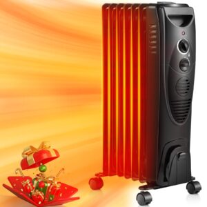 zafro oil filled radiator heater, 1500w portable electric oil-filled radiant heatings, space heater with tip-over & overheat protection(black)