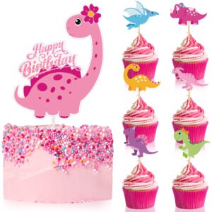 37 pieces pink dinosaur cake toppers for girls dinosaur cupcake toppers girls birthday party decorations colorful dinosaur cake decorations for kids birthday girl baby shower dino theme party supplies