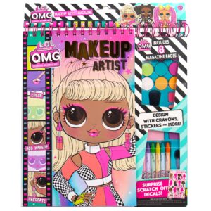 horizon group usa l.o.l. surprise! o.m.g. make-up artist magazine, double feature series, includes spiral-bound make-up sketchbook, crayons, stickers, surprise scratch reveal stickers & more