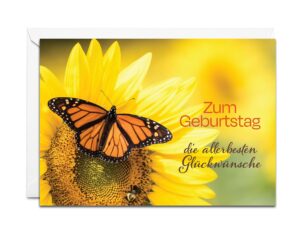 burg street creations german birthday card - zum geburtstag die allerbesten gluckwunsche (monarch butterfly on a sunflower)