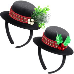 willbond christmas snowman headbands mini top hat headband 2 pieces christmas black top hat headband christmas mistletoe costume headband with plaid band holly and berries for holiday craft