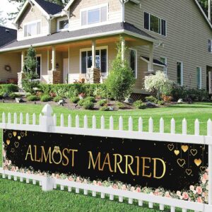 whpct almost married banner,gold romantic flower & heart sign banner backdrop for bridal shower,wedding party yard sign decorations 9.8 x1.6 feet