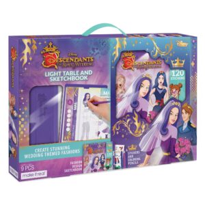 make it real - disney descendants royal wedding sketchbook with tracing light table. fashion design tracing and drawing kit for girls