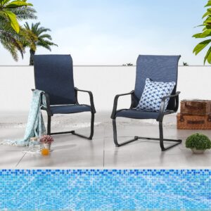 lokatse home 2 pieces patio dining armchairs c spring motion chairs outdoor metal set, blue