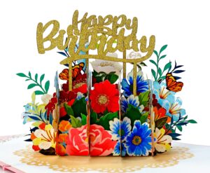 cutpopup birthday card pop up, mother's day, 3d greeting, thank you card (flowers birthday)