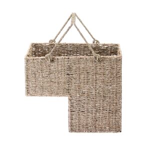 villacera 14-inch wicker stair case basket with handles | handmade woven seagrass in natural color