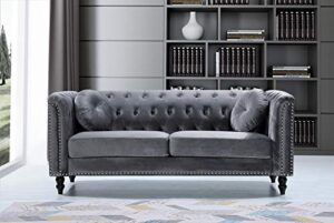 us pride furniture modern style high density foam cool grey velvet rolled arm chesterfield living room removable cushion & solid wood legs (s5608-5613) sofas