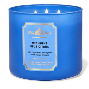 bath & body works, white barn 3-wick candle w/essential oils - 14.5 oz - new core scents! (midnight blue citrus)