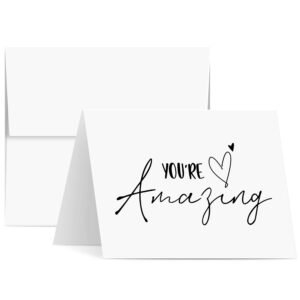 “you’re amazing” greeting cards and envelopes – elegant fold over greetings of appreciation, encouragement and thanks for friends and family – blank inside | 4.25 x 5.5” (a2 size) | 10 per pack