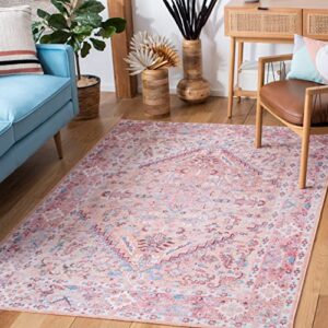 safavieh serapi collection area rug - 5'3" x 7'6", beige & pink, boho chic design, non-shedding machine washable & slip resistant ideal for high traffic areas in living room, bedroom (sep515b)