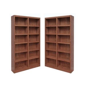 home square tall 12-shelf double wide solid wood 84" bookcase, set of 2, in dry oak