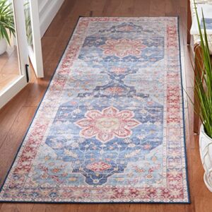 safavieh tucson collection runner rug - 2'6" x 8', blue & rust, persian medallion design, non-shedding machine washable & slip resistant ideal for high traffic areas in living room, bedroom (tsn110m)