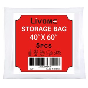 5 pack 40*60 inches 2mil clear plastic storage bags dustproof moistureproof jumbo moving and storage bag for blanket clothes and big plush toys luggage, suitcase, comforter, chair, kids bike,reusable